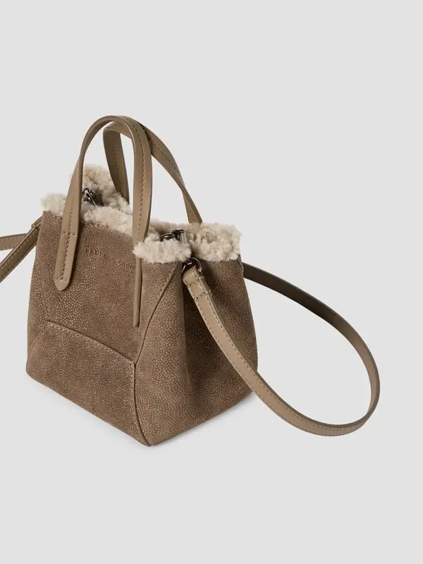Brunello Cucinelli Duo Mini Top Handle Bag In Sparkling Textured Leather