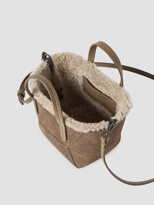 Brunello Cucinelli Duo Mini Top Handle Bag In Sparkling Textured Leather