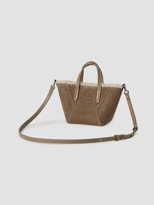 Brunello Cucinelli Duo Mini Top Handle Bag In Sparkling Textured Leather