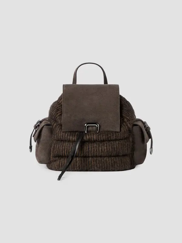 Brunello Cucinelli Sartorial Backpack In Mohair And Wool Knit - Pepper