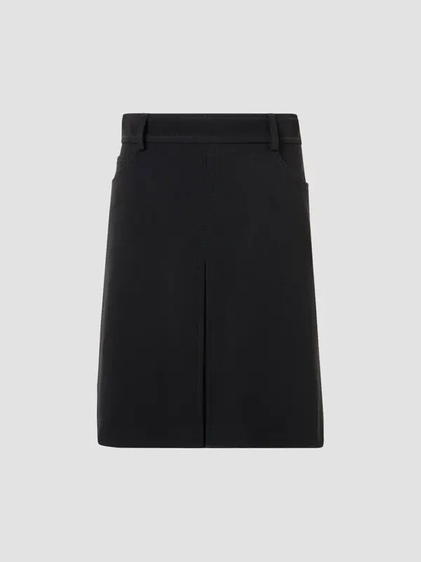 Akris Wool Tricotine Box-pleat A-line Skirt