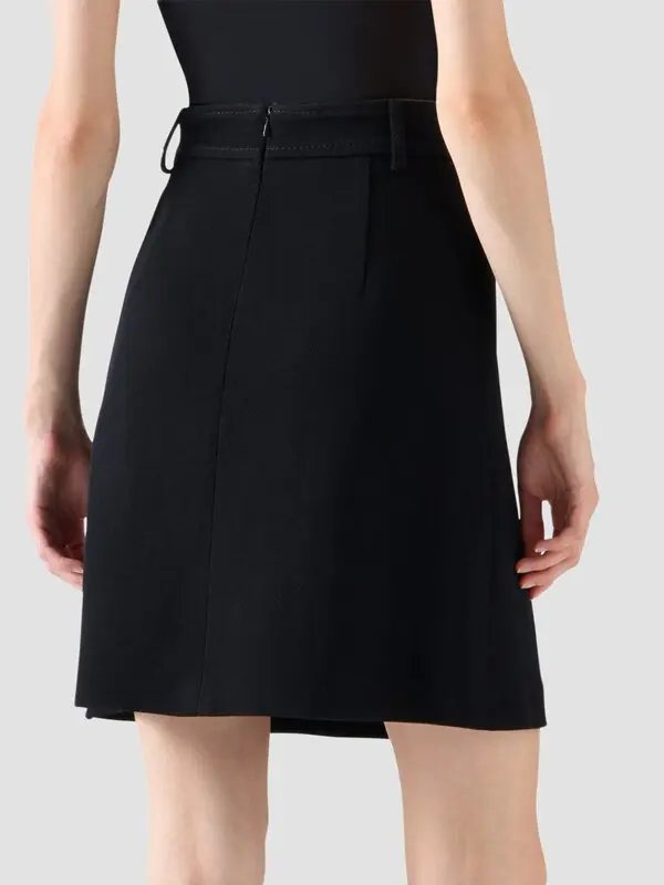Akris Wool Tricotine Box-pleat A-line Skirt