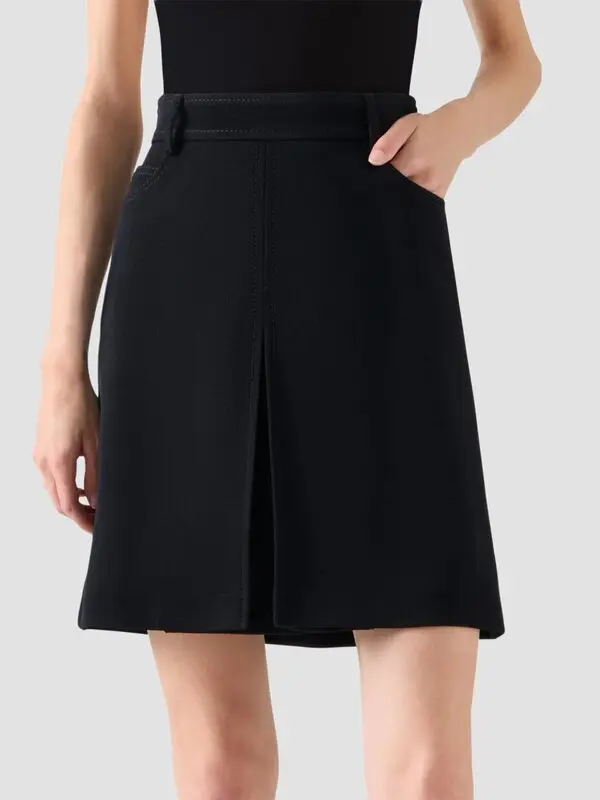 Akris Wool Tricotine Box-pleat A-line Skirt