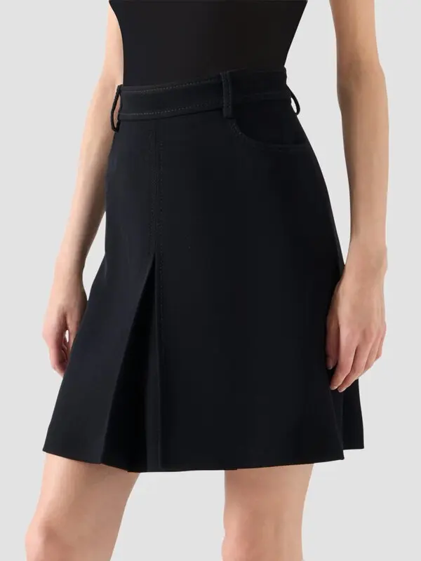 Akris Wool Tricotine Box-pleat A-line Skirt