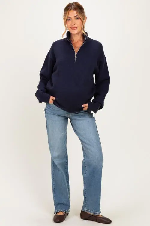 PINKBLUSH Half Zip Mock Neck Sweater
