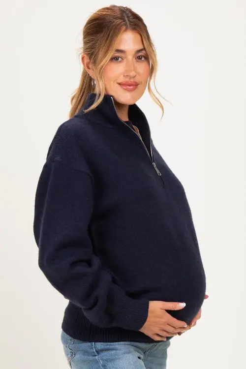 PINKBLUSH Half Zip Mock Neck Sweater