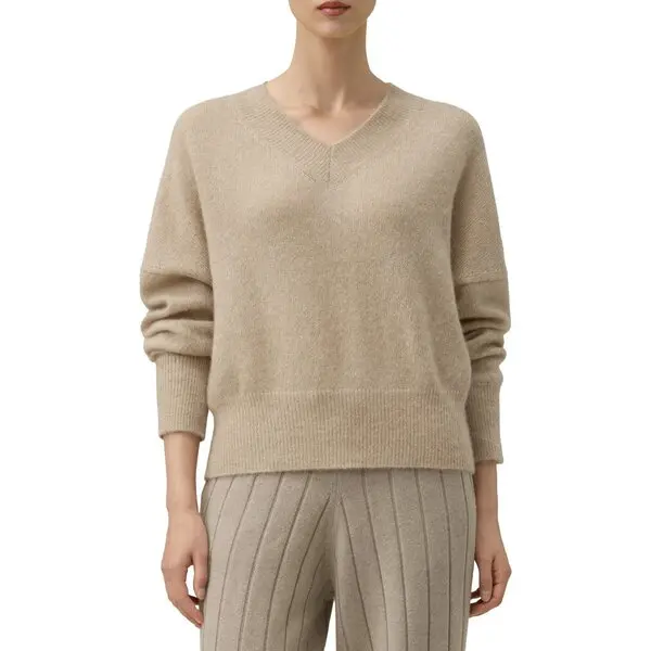 Lilysilk Lurex-silk-cashmere V-neck Sweater - Camel