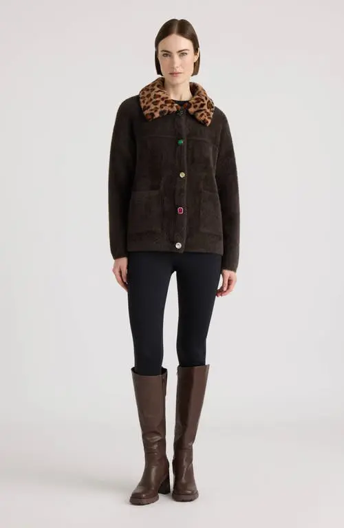 NVLT Eyelash Crop Coatigan With Faux Fur Collar - Espresso