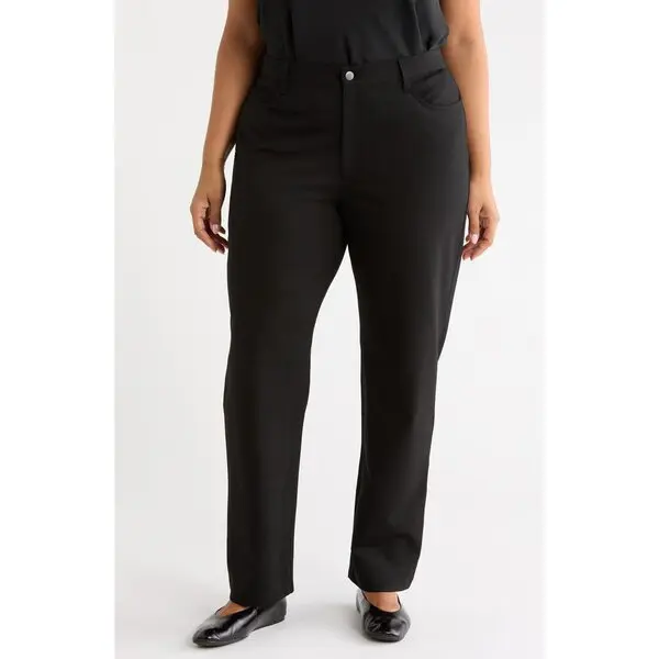 Eileen Fisher High Waist Stretch Straight Leg Jeans - Black