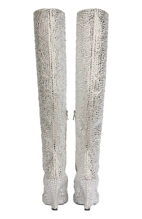 Balmain Wedge Thigh-high Satin Boots With Crystals