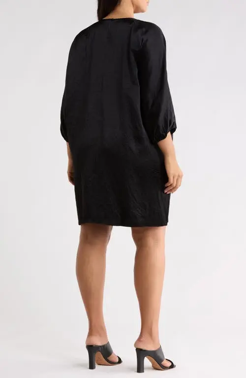 Eileen Fisher Crinkle Satin Dolman Sleeve Dress - Black
