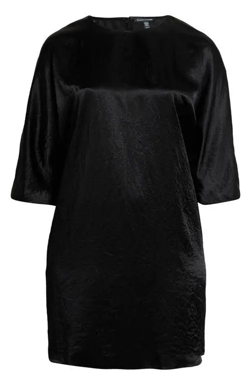 Eileen Fisher Crinkle Satin Dolman Sleeve Dress - Black
