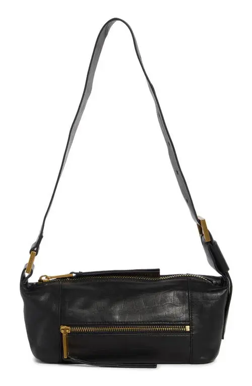 ALLSAINTS Vega Croc Embossed Leather Mini Shoulder Bag - Black