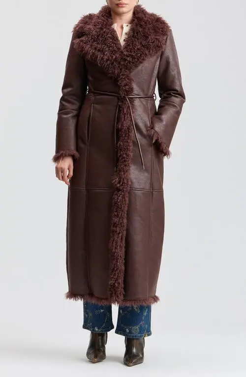 Avec Les Filles Maxi Faux Shearling Coat - Chocolate