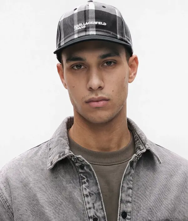 Karl Lagerfeld Plaid Flat Brim Cap