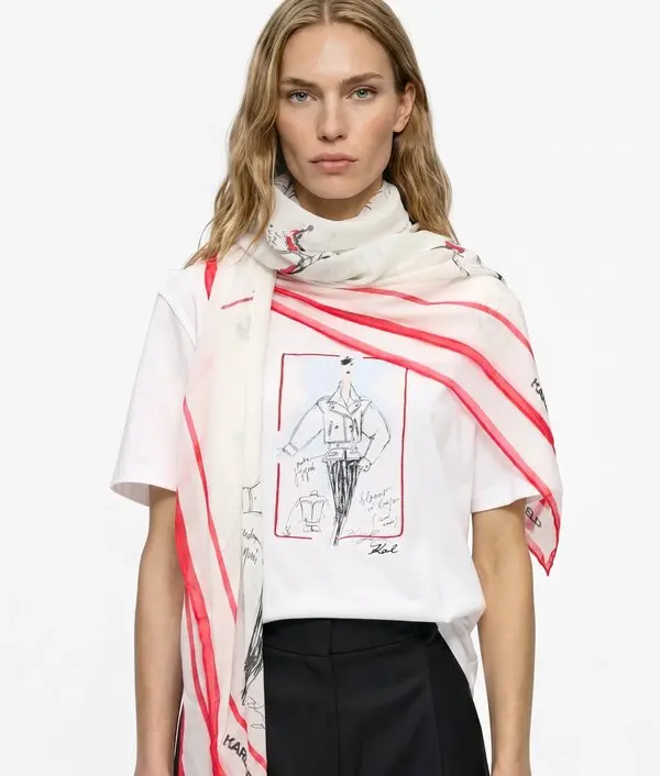 Karl Lagerfeld Sketch Silk-blend Scarf - Pristine