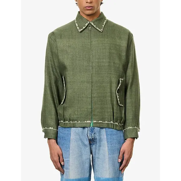 KARTIK RESEARCH Vankar Pleat Embroidered Wool-and-linen Jacket