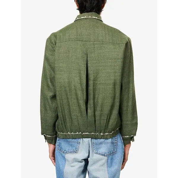 KARTIK RESEARCH Vankar Pleat Embroidered Wool-and-linen Jacket