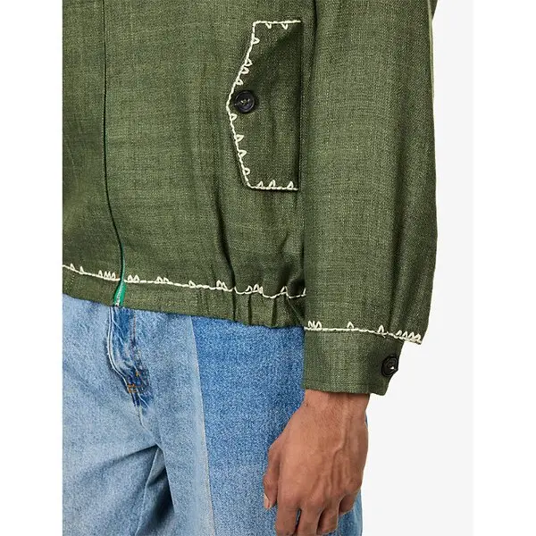 KARTIK RESEARCH Vankar Pleat Embroidered Wool-and-linen Jacket