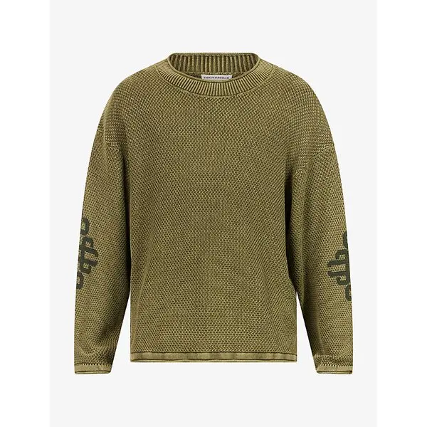 THE COUTURE CLUB Waffle Logo-print Cotton Jumper - Khaki