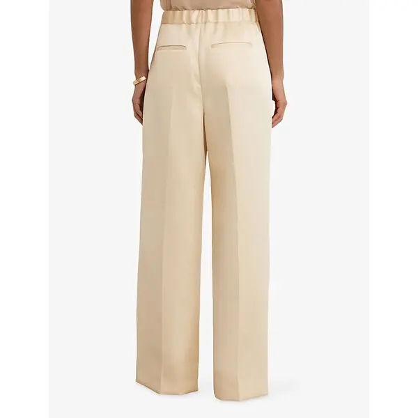 REISS Ellen Drawstring Wide-leg Stretch Satin Trousers - Cream