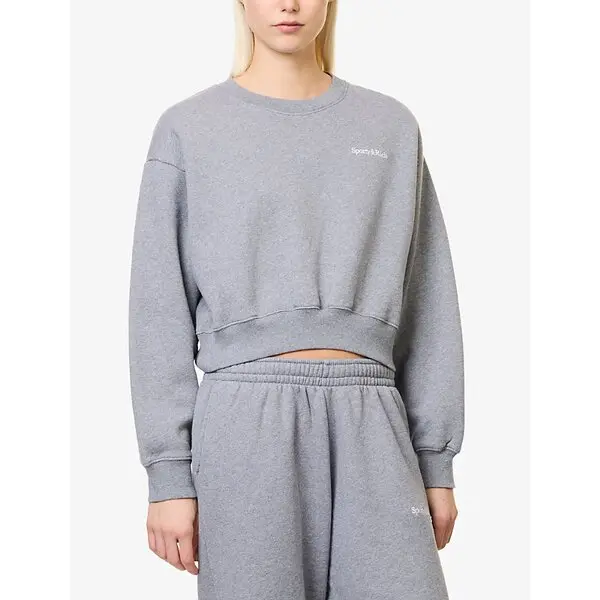 Sporty & Rich Serif Logo-embroidered Jersey Crewneck Jumper - Medium Heather Gray