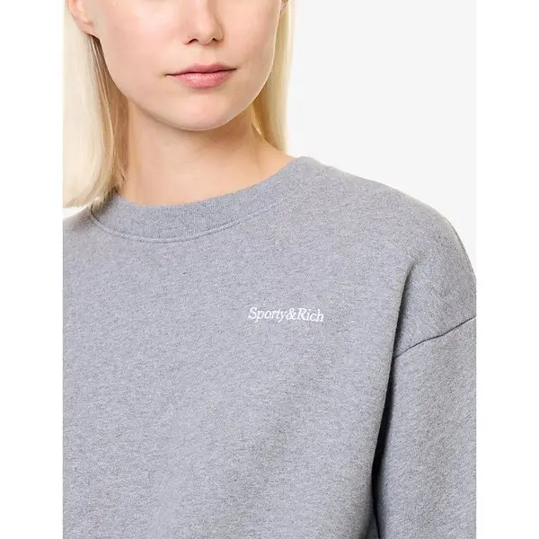 Sporty & Rich Serif Logo-embroidered Jersey Crewneck Jumper - Medium Heather Gray