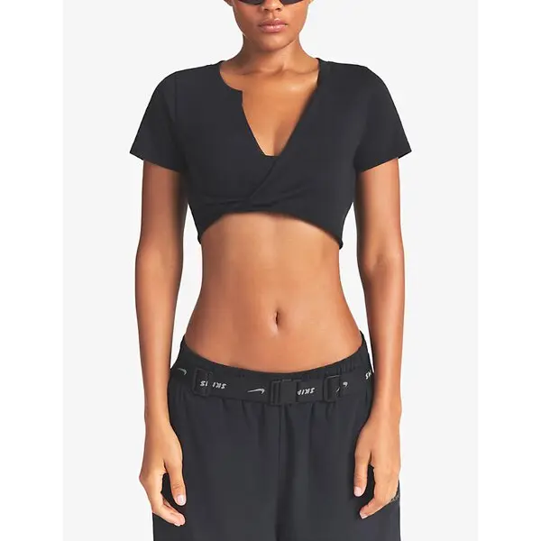 NIKESKIMS Performance Cotton Blend Cropped Twist Tank Top - Obsidian