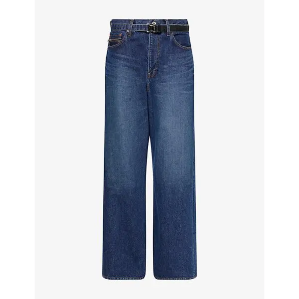 Sacai Wide-leg Belted Denim Trousers - Blue
