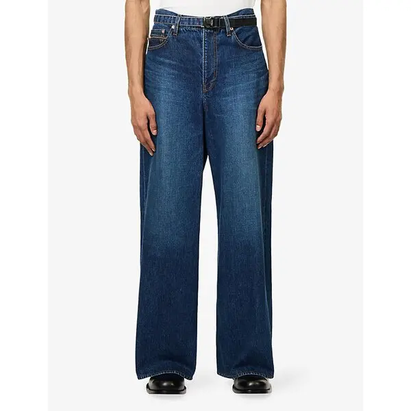 Sacai Wide-leg Belted Denim Trousers