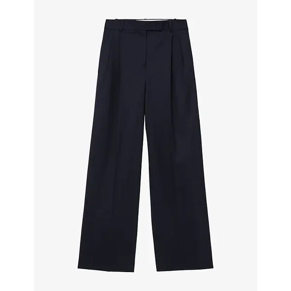 REISS Luna Wide-leg High-rise Wool-blend Trousers - Navy