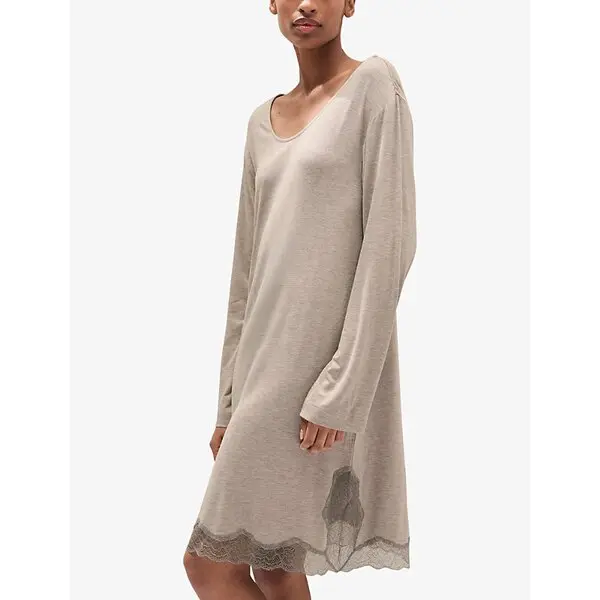 THE WHITE COMPANY Lace-hem Relaxed-fit Jersey Nightdress - Mocha