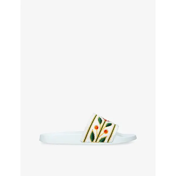 Casablanca Embroidered Terry And Rubber Pool Sliders - White/comb