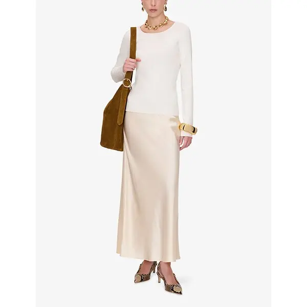 JOSEPH Nali Scoop-neck Long-sleeve Silk-blend Top