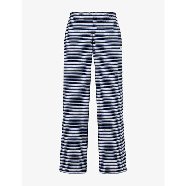 THE COUTURE CLUB Striped Brushed Cotton-blend Trousers - Navy