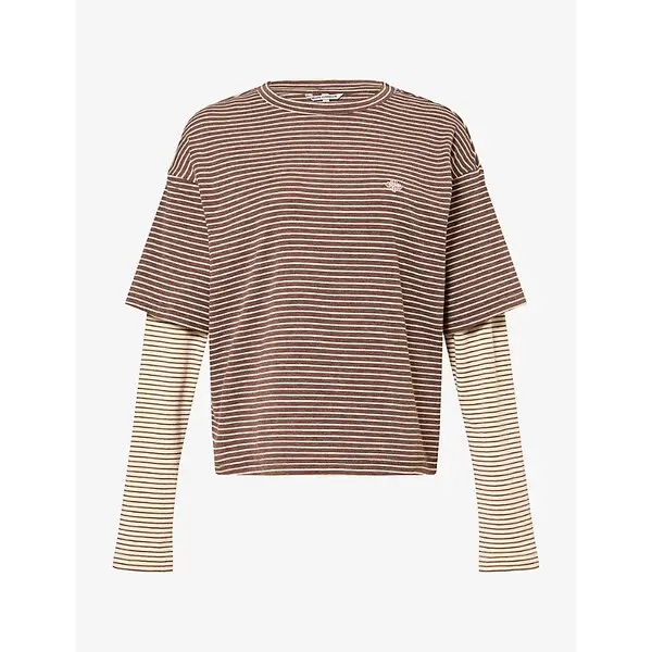 THE COUTURE CLUB Double Layer Stripe Long-sleeve Woven T-shirt