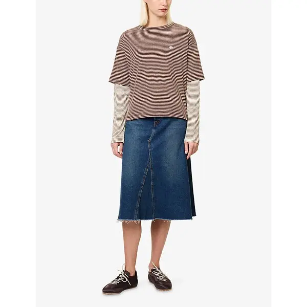 THE COUTURE CLUB Double Layer Stripe Long-sleeve Woven T-shirt