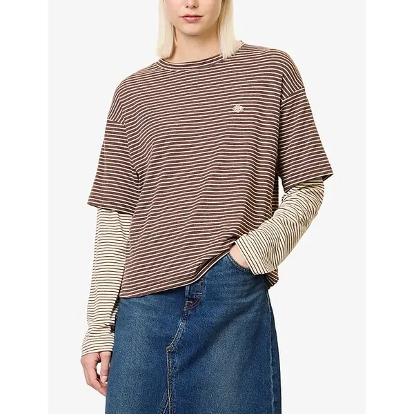 THE COUTURE CLUB Double Layer Stripe Long-sleeve Woven T-shirt