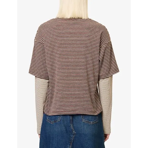 THE COUTURE CLUB Double Layer Stripe Long-sleeve Woven T-shirt