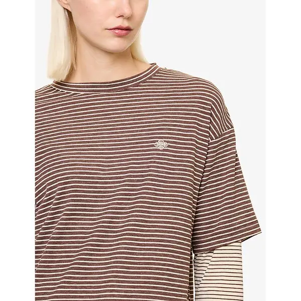 THE COUTURE CLUB Double Layer Stripe Long-sleeve Woven T-shirt