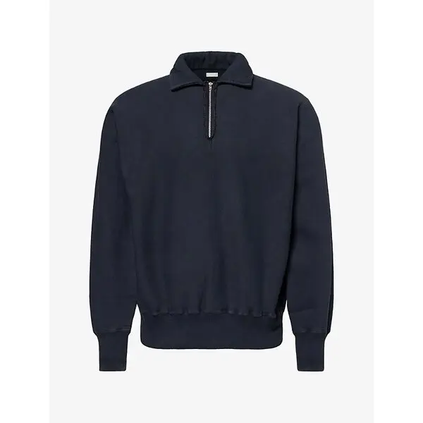 A.PRESSE Vintage Quarter-zip Cotton Jumper - Black