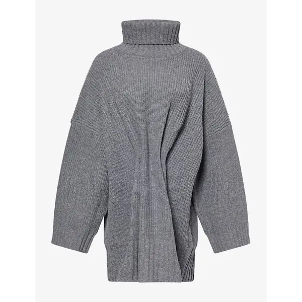 THE FRANKIE SHOP Alira Brooch Wool Knit Dress - Grey