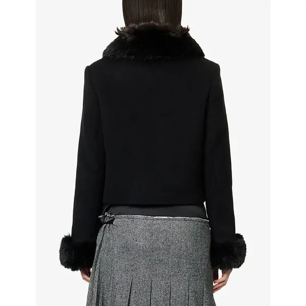SELF-PORTRAIT Faux-fur Trim Short Wool Jacket