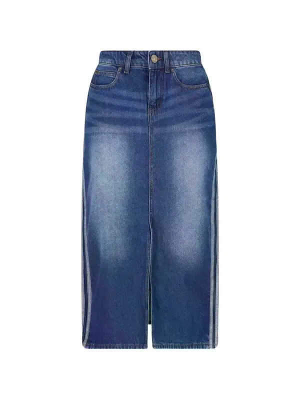 Adidas 3-stripes Slit Denim Maxi Skirt - Blue