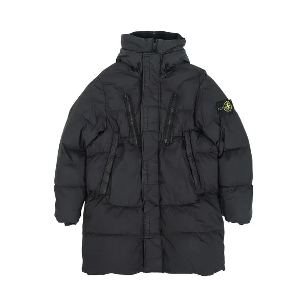 Stone Island Crinkle Long Down Jacket - Black