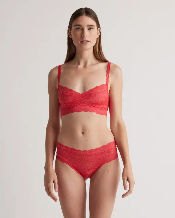 Quince Stretch Lace Sweetheart Bralette - Black/ruby