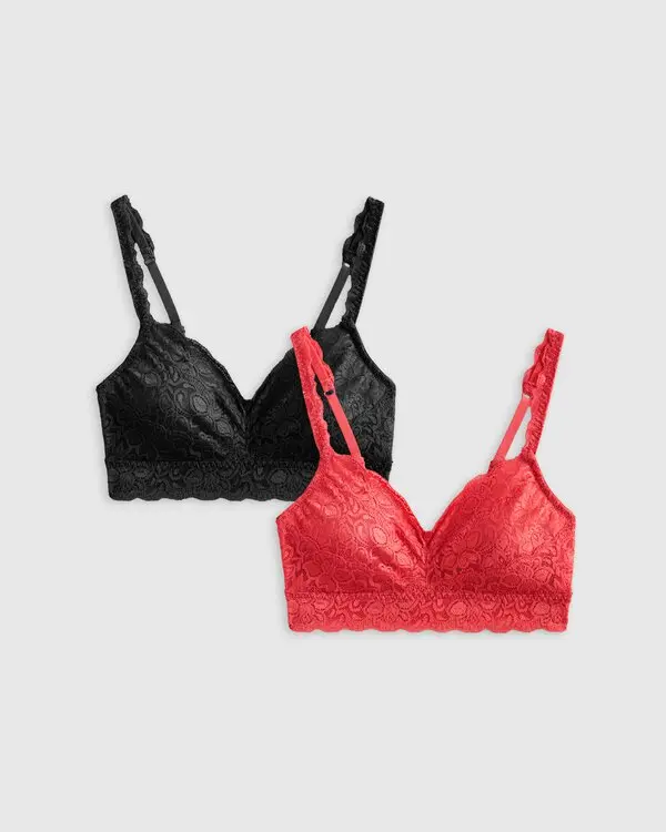 Quince Stretch Lace Sweetheart Bralette - Black/ruby