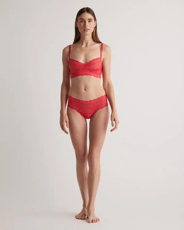 Quince Stretch Lace Sweetheart Bralette - Black/ruby
