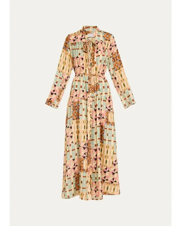 Zimmermann Fairlight Patchwork Silk A-line Maxi Dress - Geo Patchwork