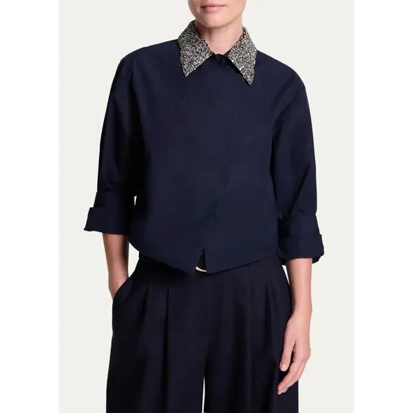 TWP New Chapter Crystal-collar Cotton Shirt